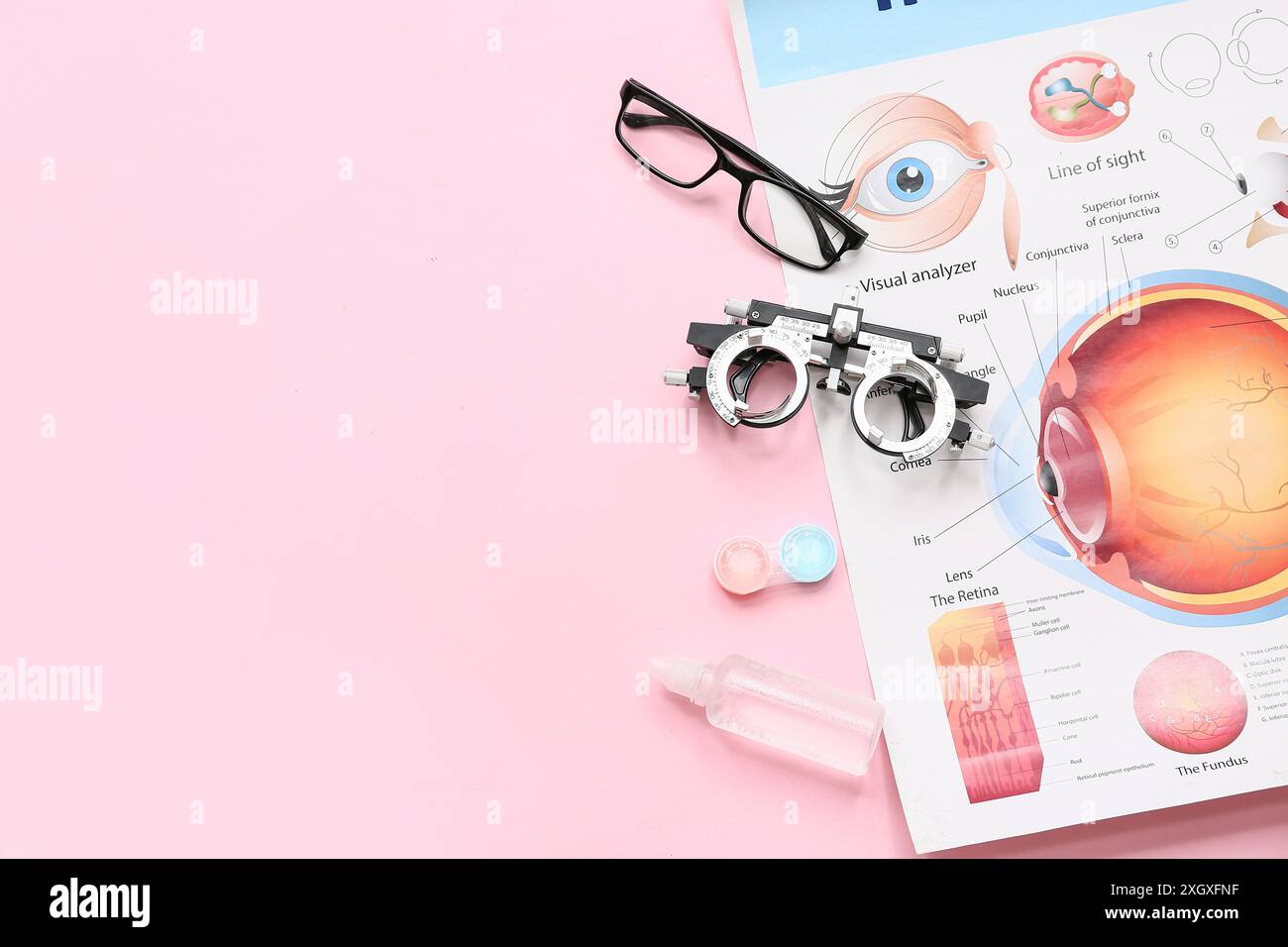 Poster of eye structure with optical trial frame, eyeglasses and set ...