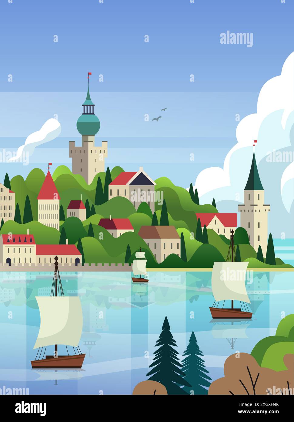 Medieval coastal castle Stock Vector Images - Alamy