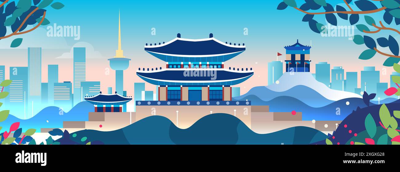 Traditional Asian architecture modern cityscape background skyline ...