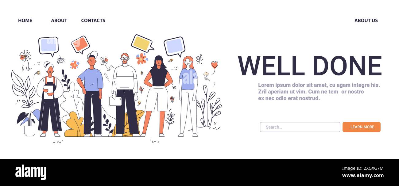 Well Done team celebration diverse group people plants colorful speech ...