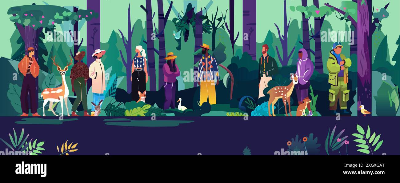 People community forest nature exploration people group in a forest ...