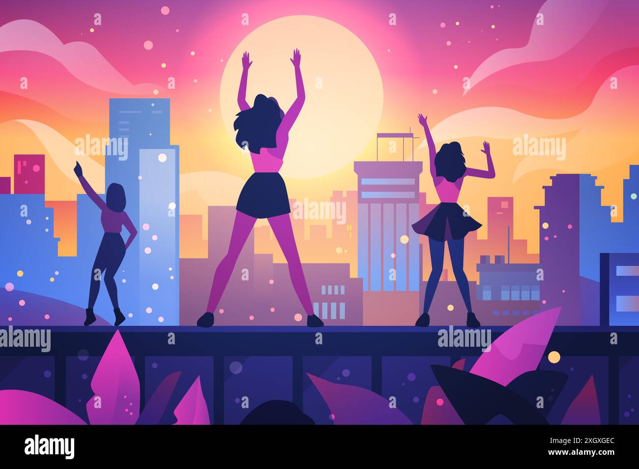 Party friends dancing on rooftop Stock Vector Images - Alamy