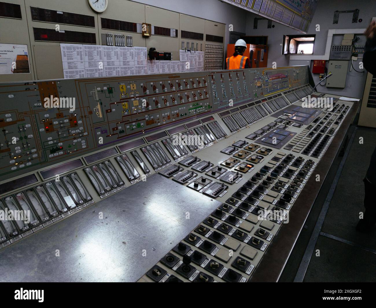 Control room. Large Industrial control panel inside factory or power ...