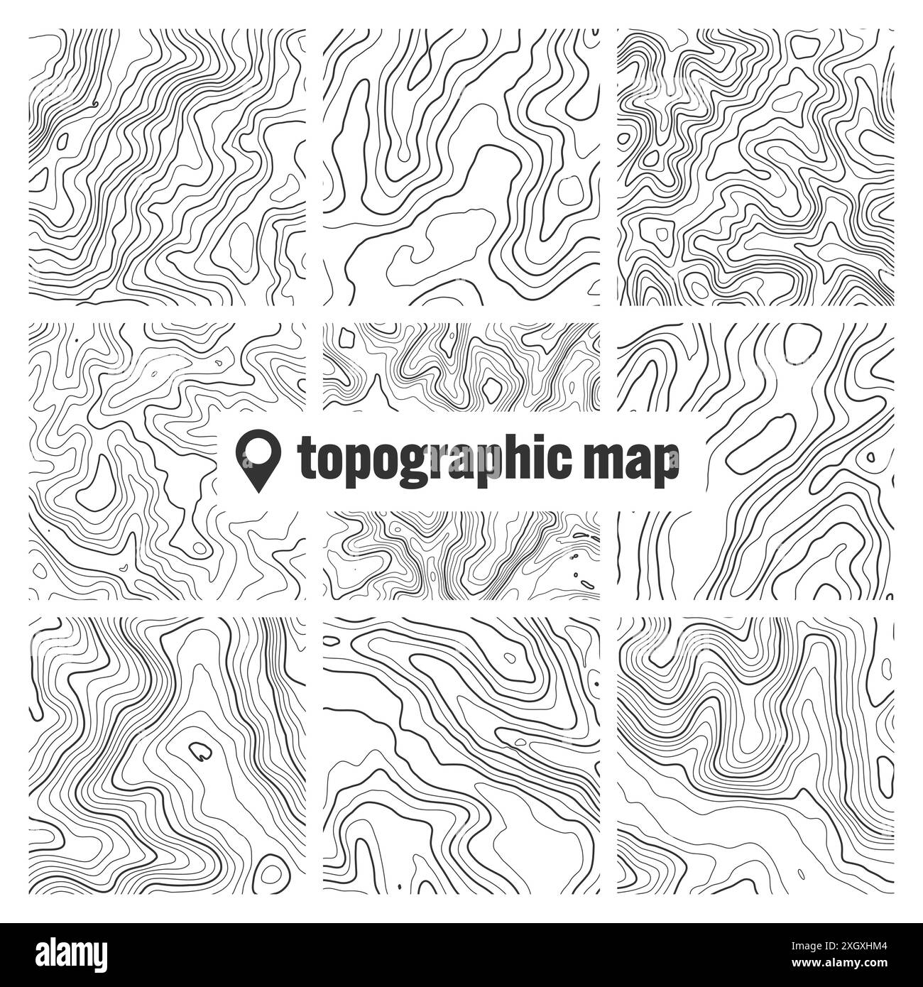 Topographic map with contour lines. Geographic terrain grid, relief ...