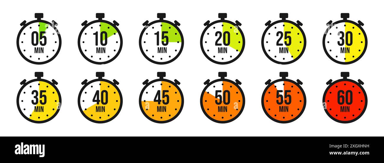 Stopwatch icons. Colorful simple chronometer, time counter with dial ...