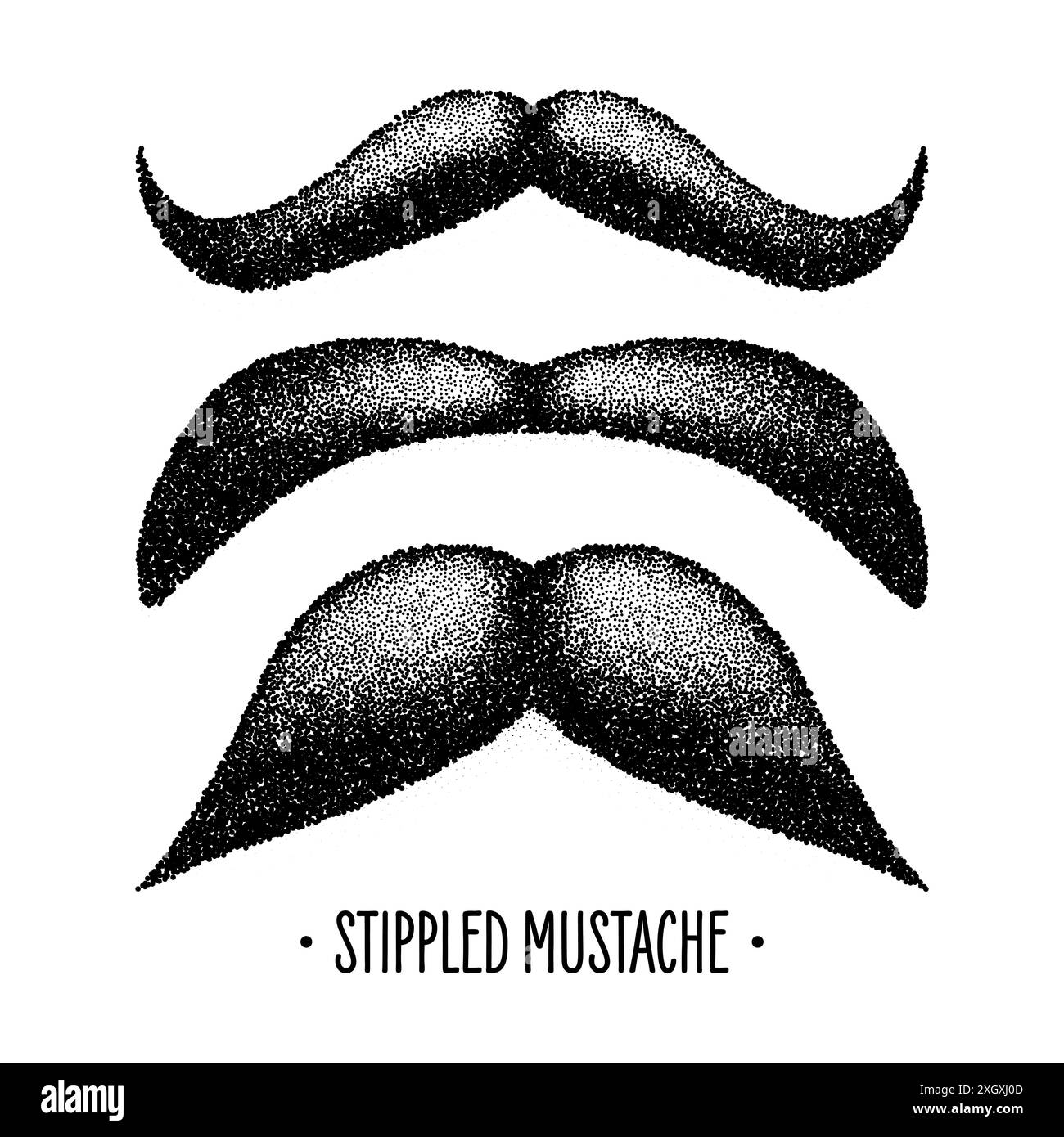 Stippled vintage mustache. Curly facial hair. Hipster beard. Stippling ...
