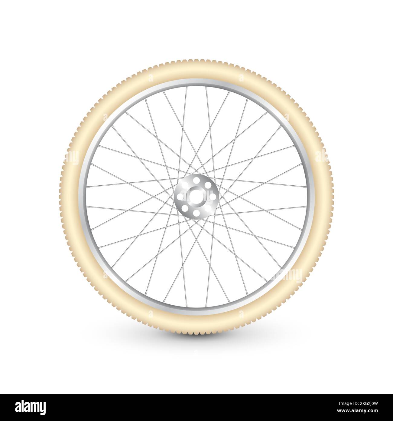 Realistic 3d retro bicycle wheel. Bike rubber tire, shiny metal spokes ...