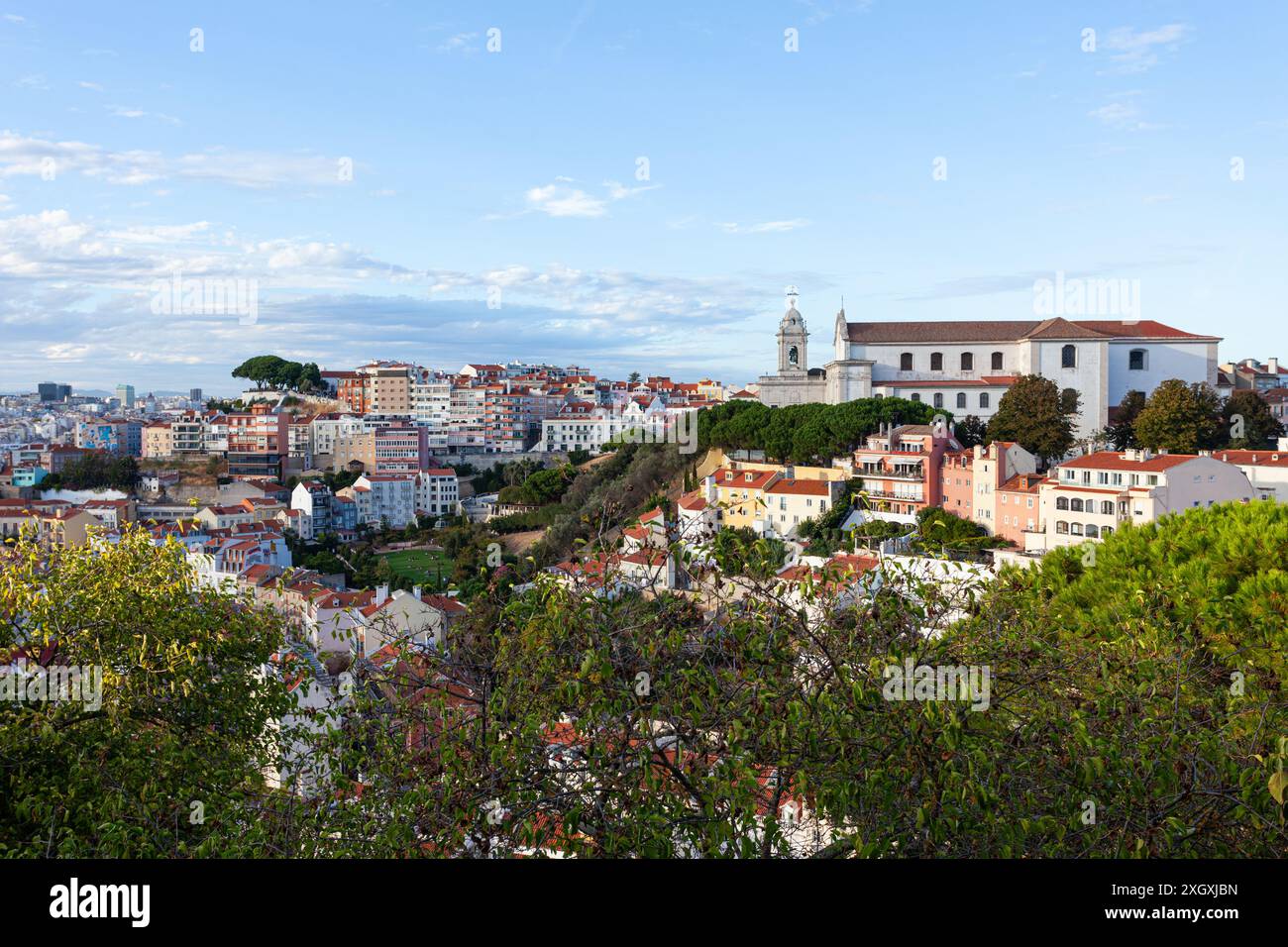 The hills of Lisbon (Miradouro de Graça with its church and Miradouro ...