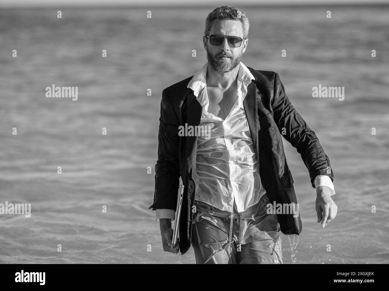 business boss spending weekend at the beach. Businessman boss suit ...