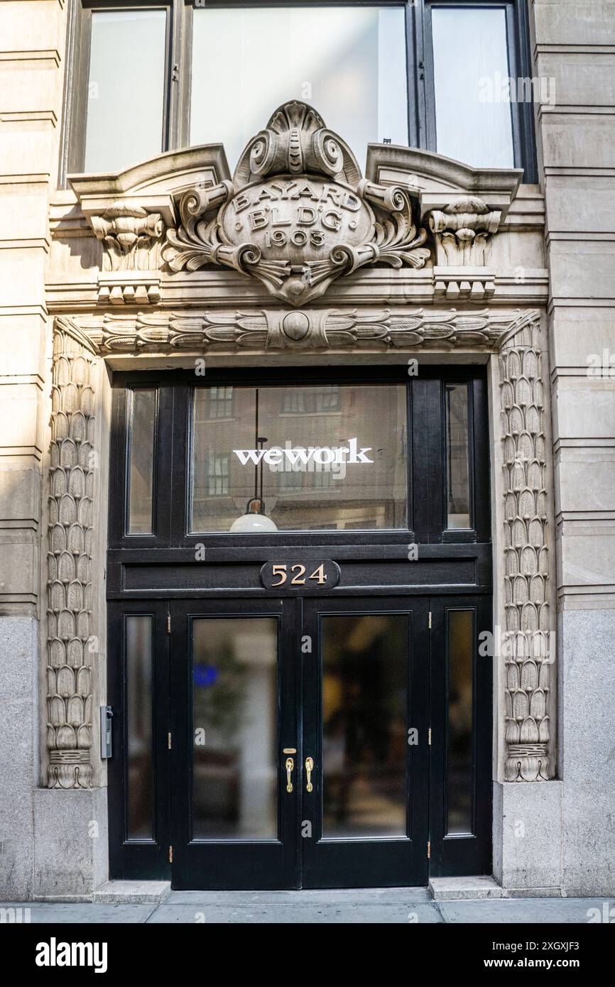 WeWork co-working office space, building exterior, SoHo, New York City ...