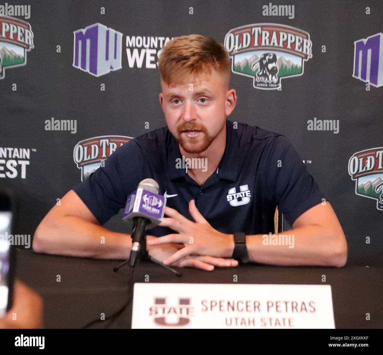 July 10, 2024 - Utah State Aggies quarterback Spencer Petras does an ...