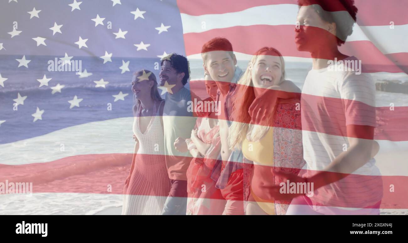 Group friends beach american flag hi-res stock photography and images ...