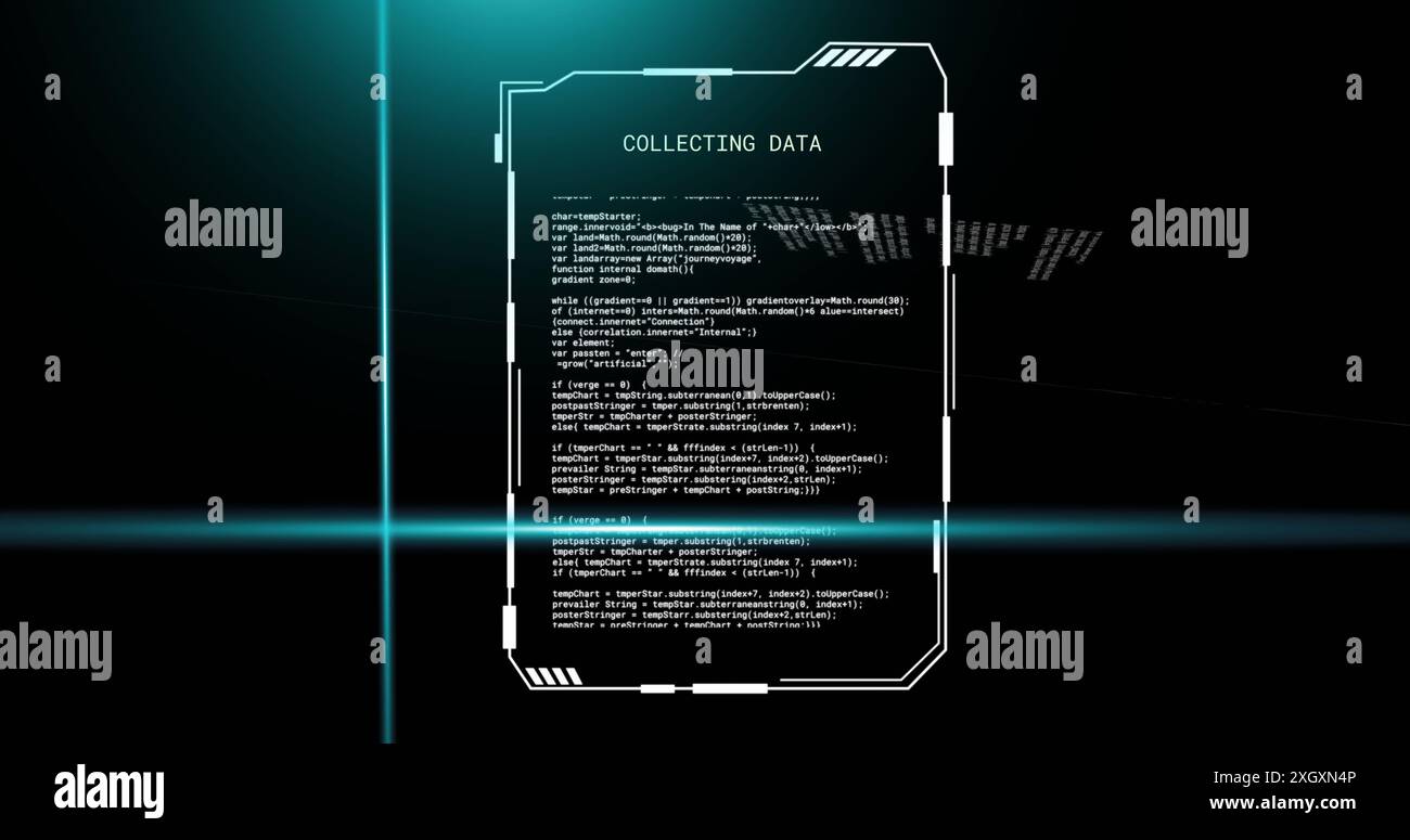Image of blue scanner beams over data file processing on black ...