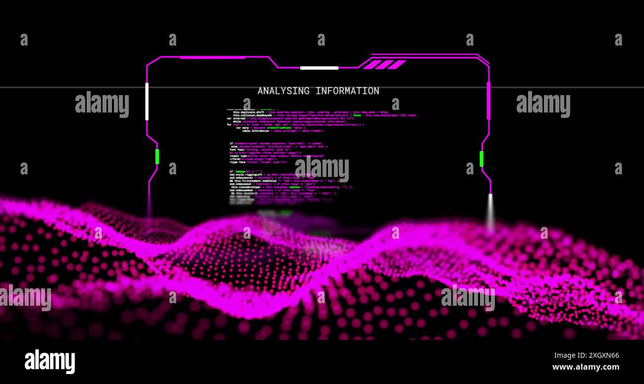 Image of interface analysing information over pink network wave on ...