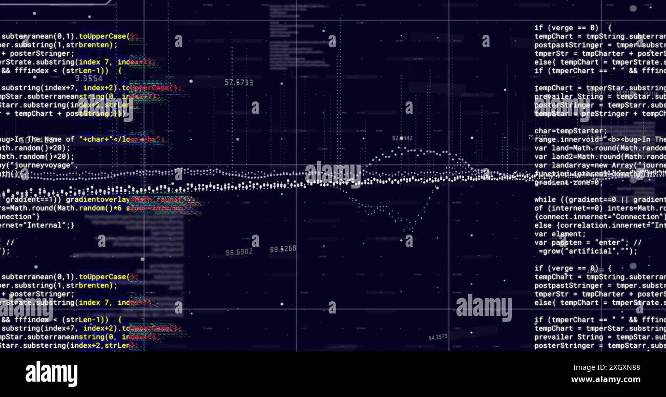 Image of white data stream, with numeric and text data processing over ...