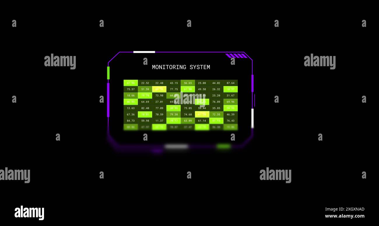 Image of interface screen with monitoring system text numbers and green ...