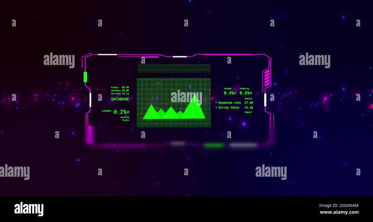 Image of interfaces with green chart processing data over coloured ...