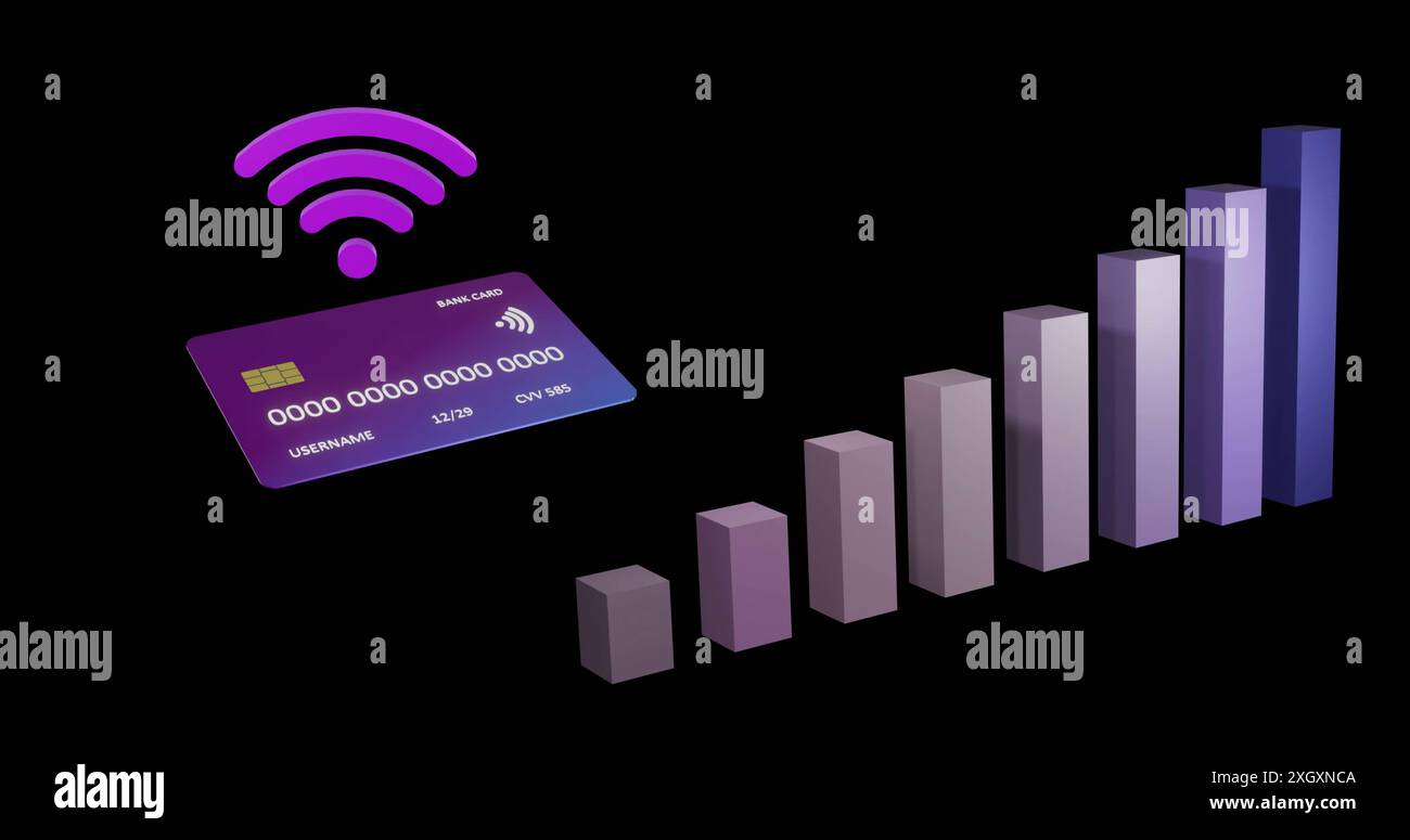 Image of credit card with wifi icon and graph on black background Stock ...