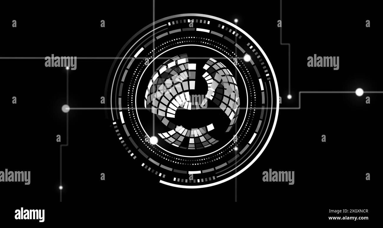 Image of globe with data processing over black background. Global artificial intelligence ...