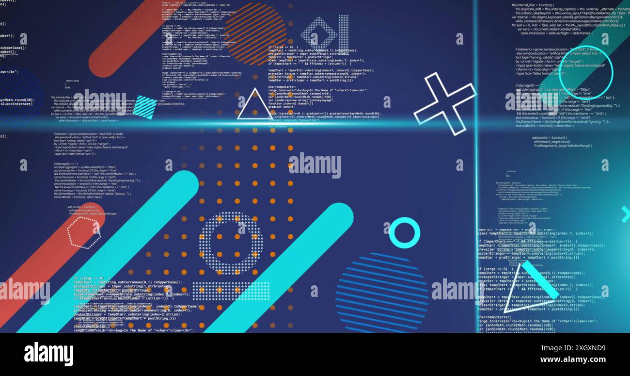 Image of moving shapes and blue scanner beams over data processing on ...