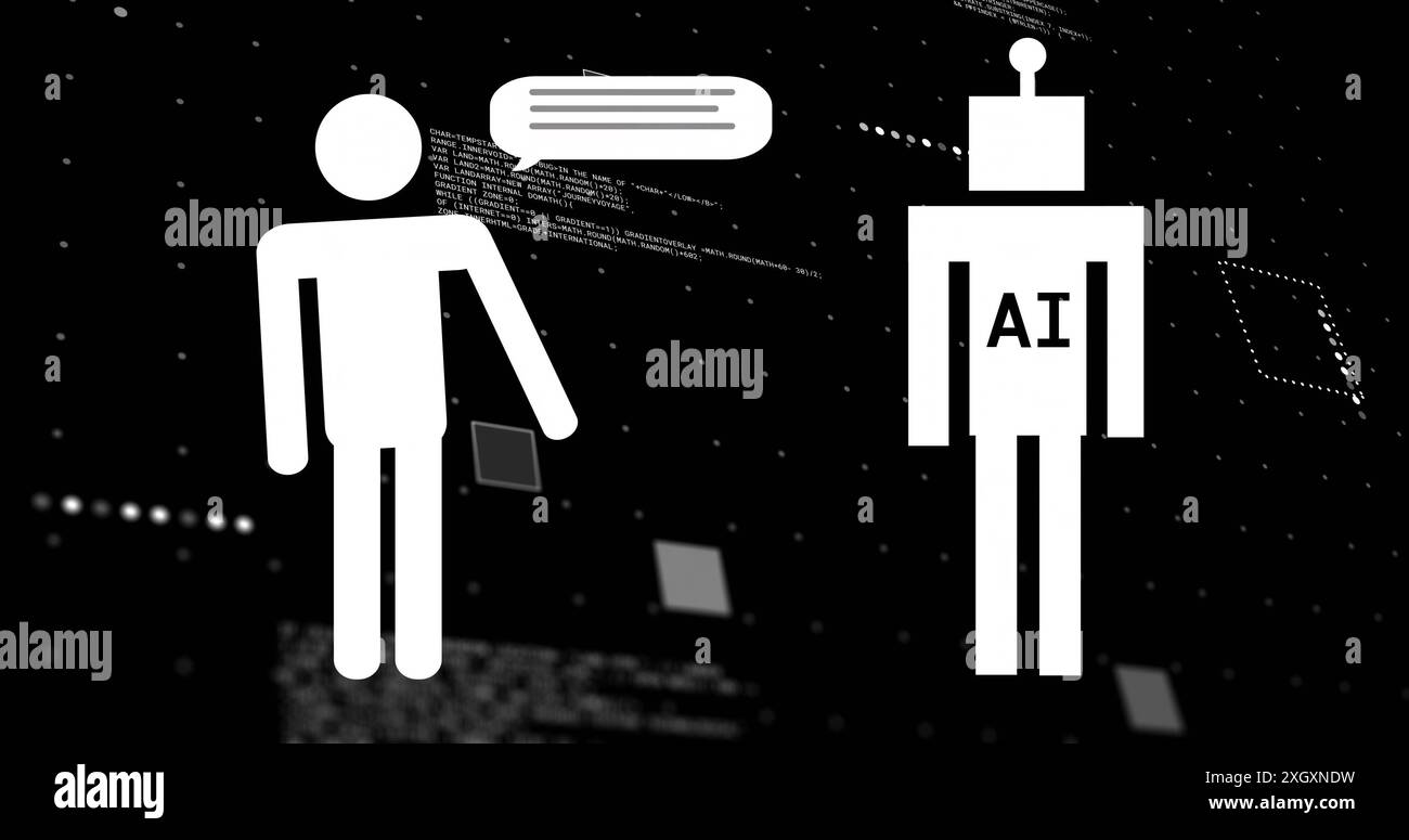 Image Of Ai Chat Bots And Data Processing Over Black Background Global Artificial Intelligence