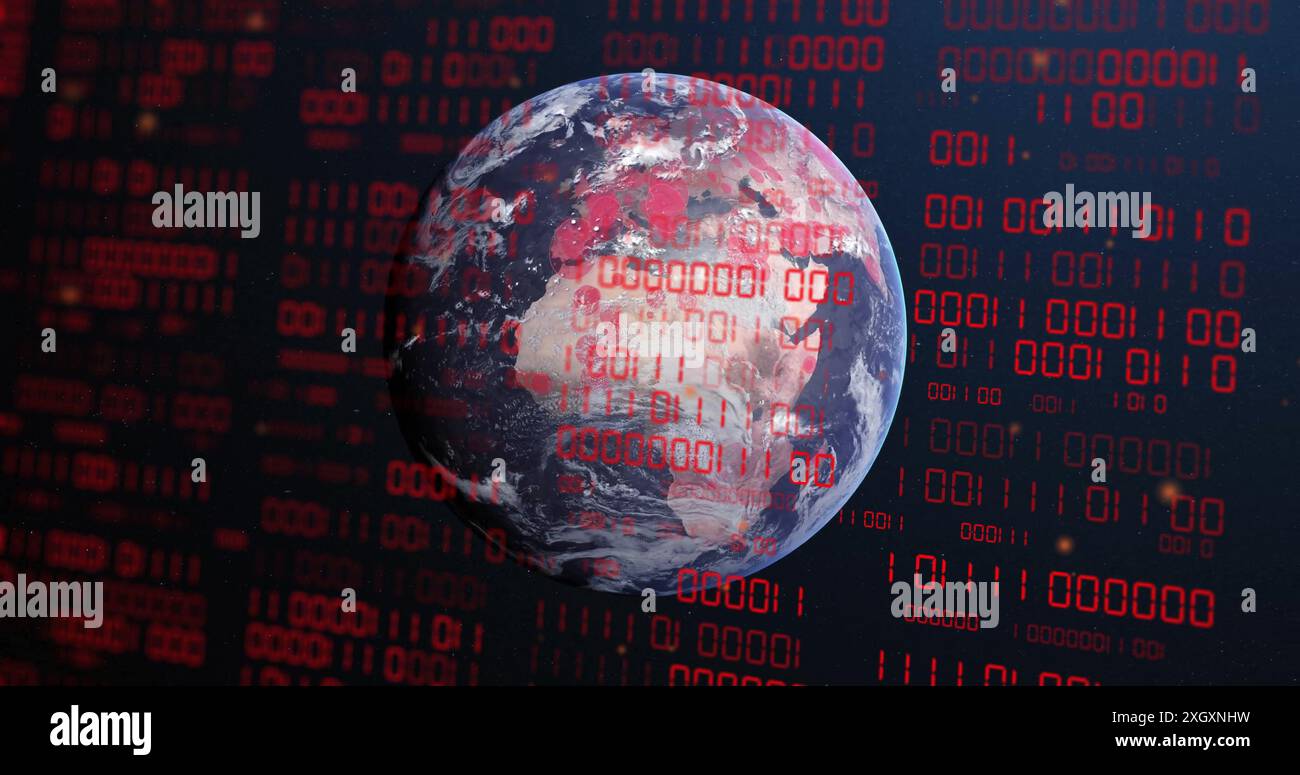 Image Of Globe With Binary Coding And Data Processing Over Dark Background Global Artificial