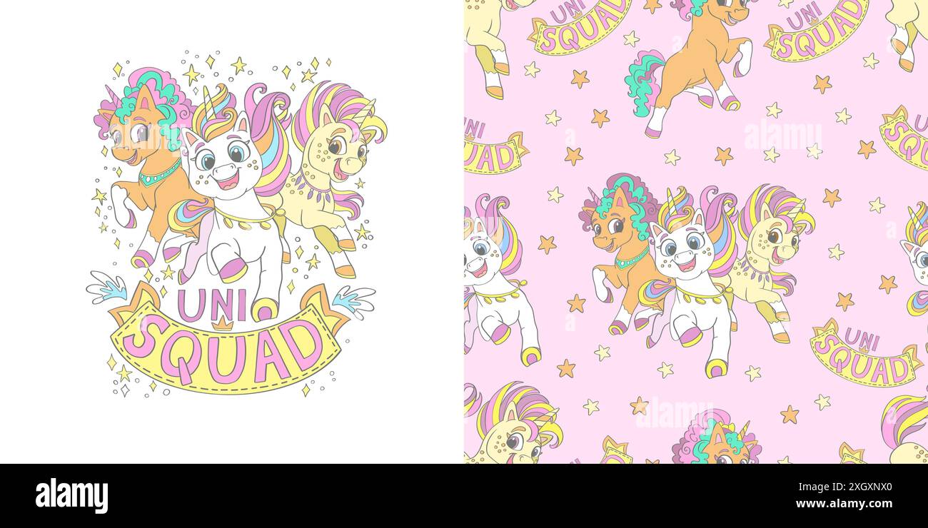 Cute cartoon unicorn friends. Isolated characters and background ...