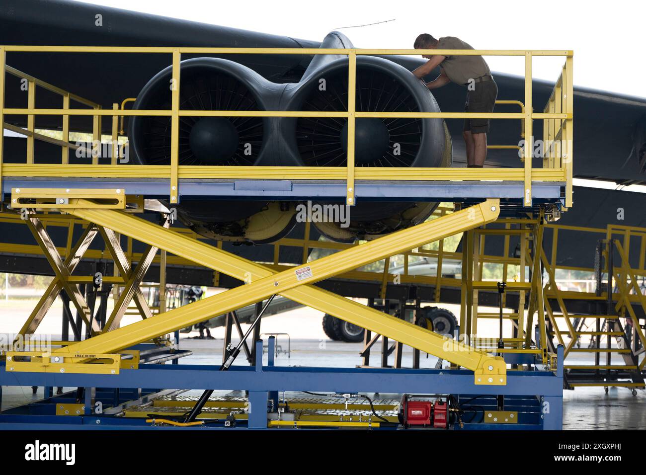 A U.S. Airman assigned to the 307th Maintenance Squadron works aboard a ...