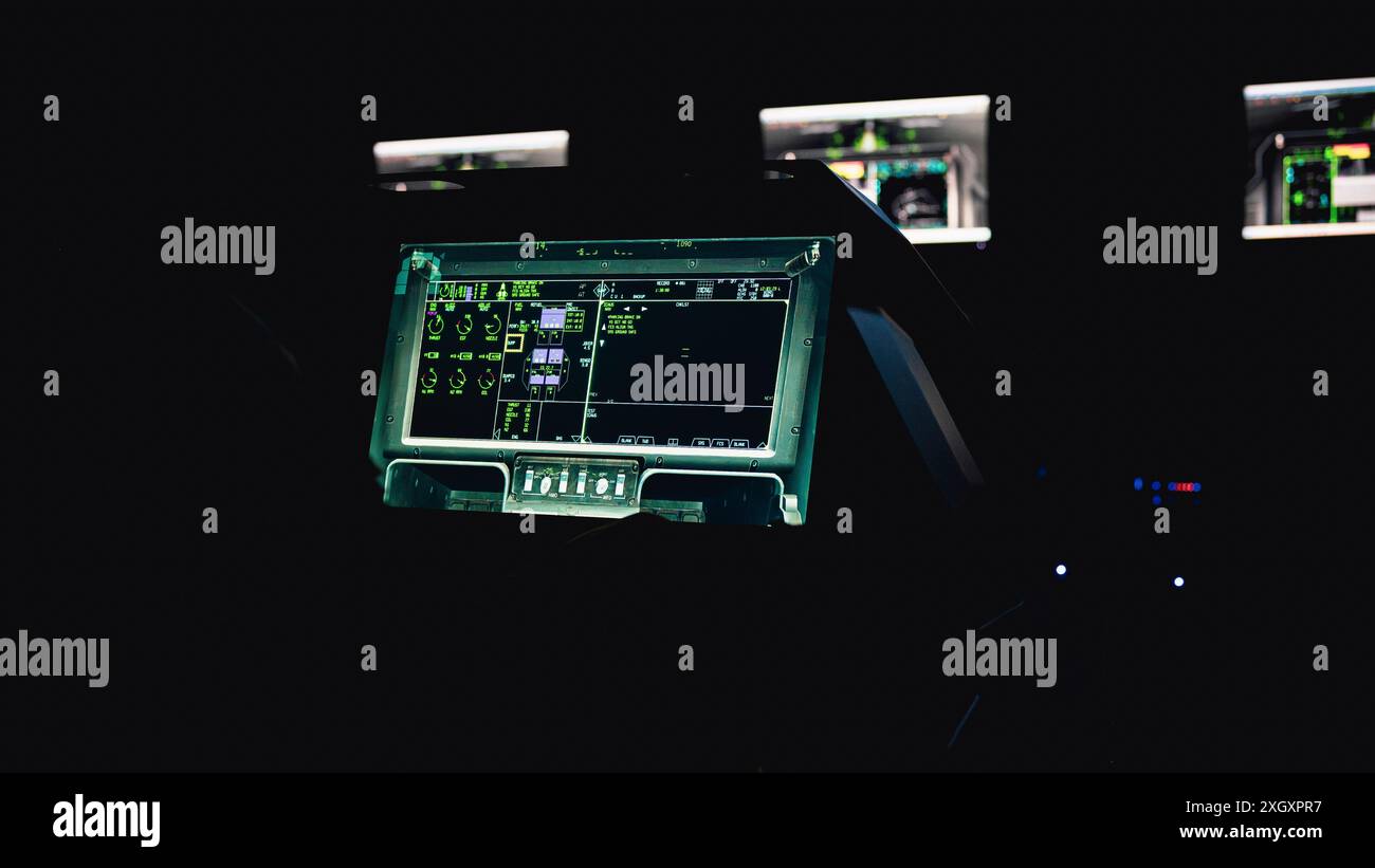 The screen of a F-35A Lightning II simulator cockpit displays ...