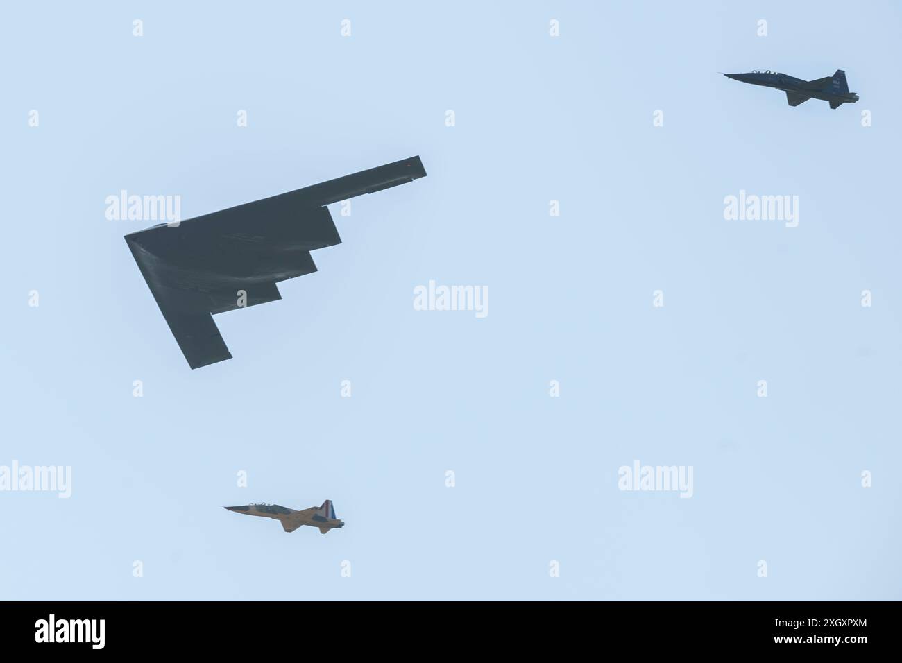 A B-2 Spirit stealth bomber and two T-38 Talon aircraft assigned to the ...