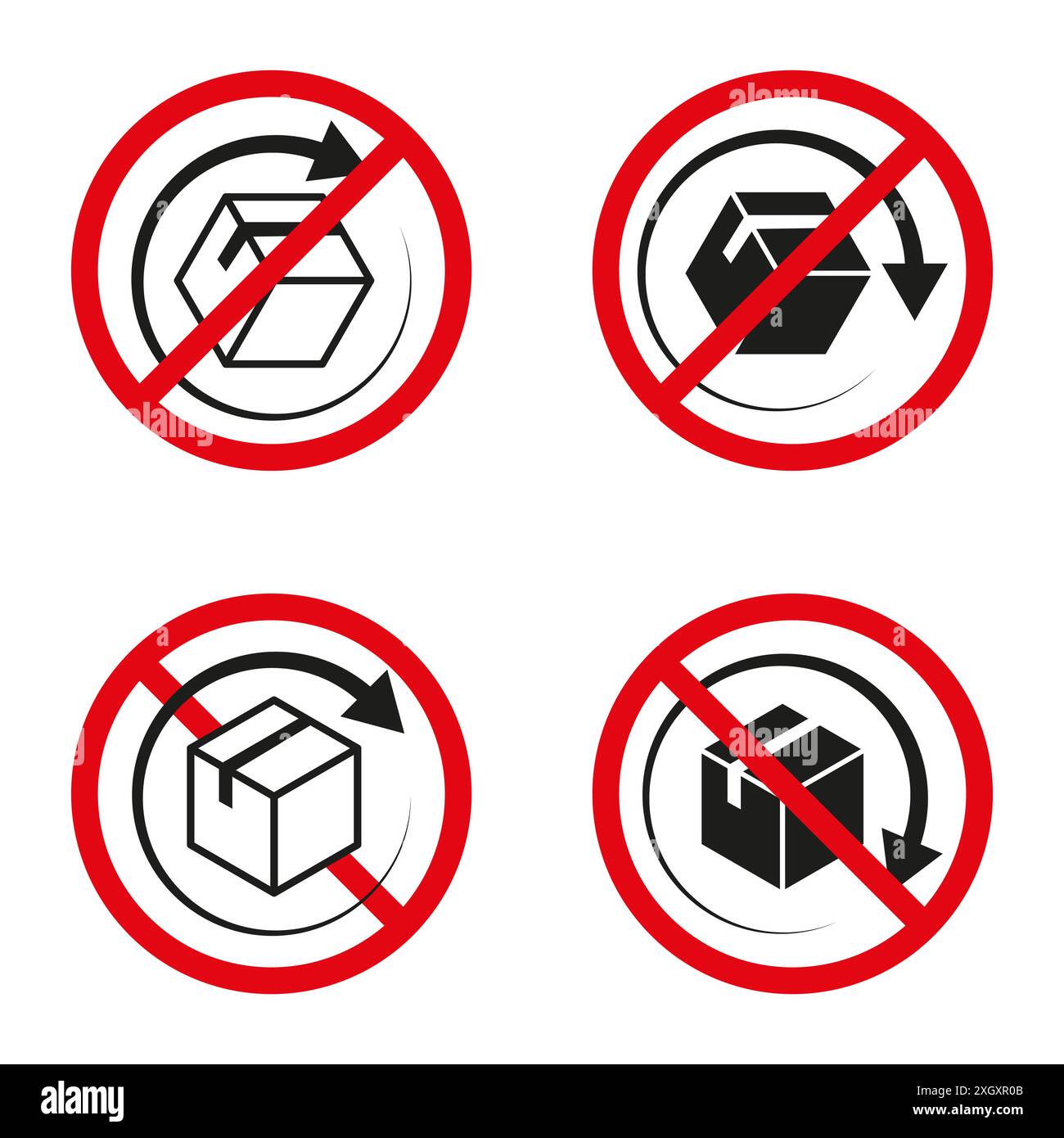 No return symbols. Red and black icons. Package warning signs. Vector ...