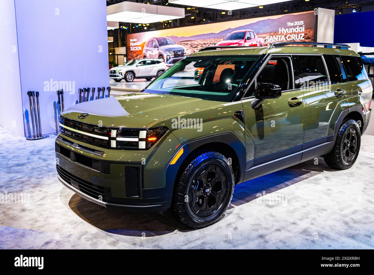 New York City, USA - March 27, 2024: Hyundai Santa Fe SUV olive green ...