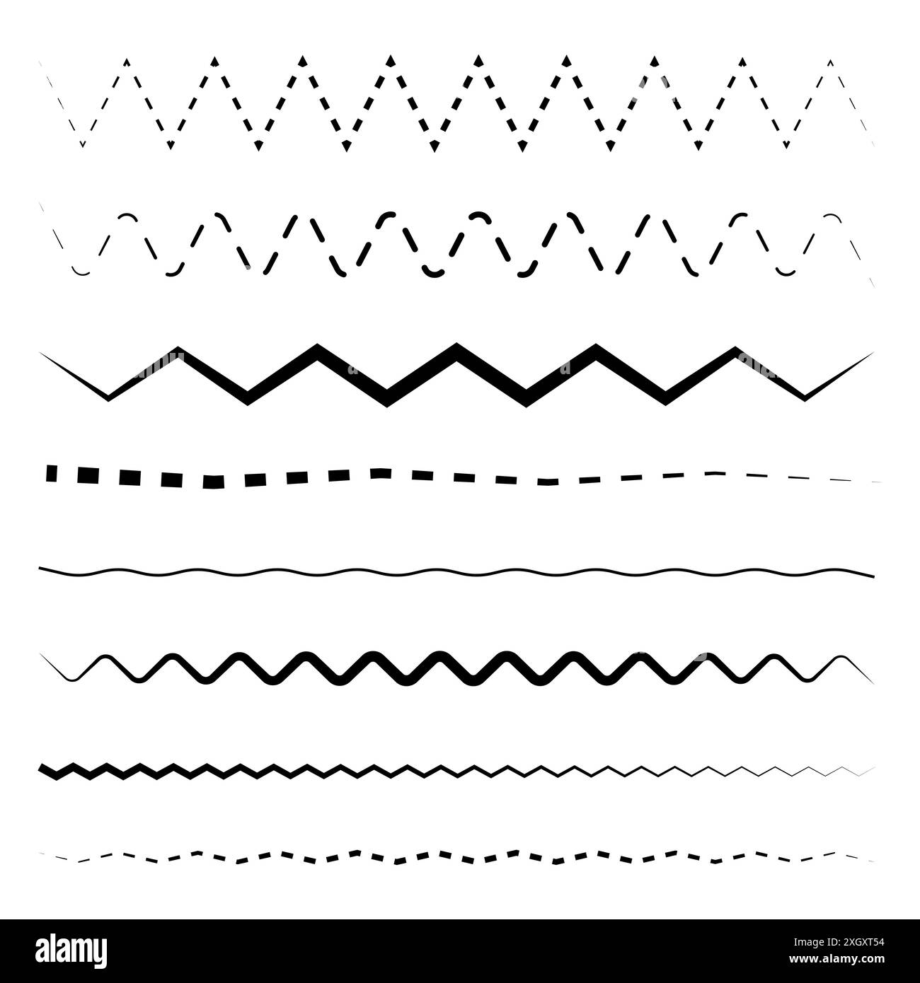 Zigzag lines set. Dashed and solid patterns. Various black strokes. Seamless horizontal Stock ...