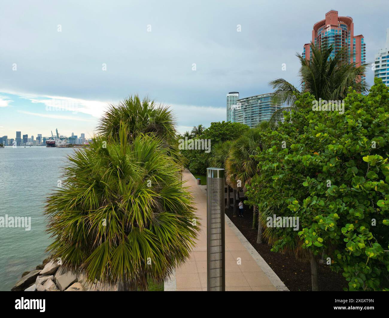 Miami south beach travel destination with view on park at marina ...