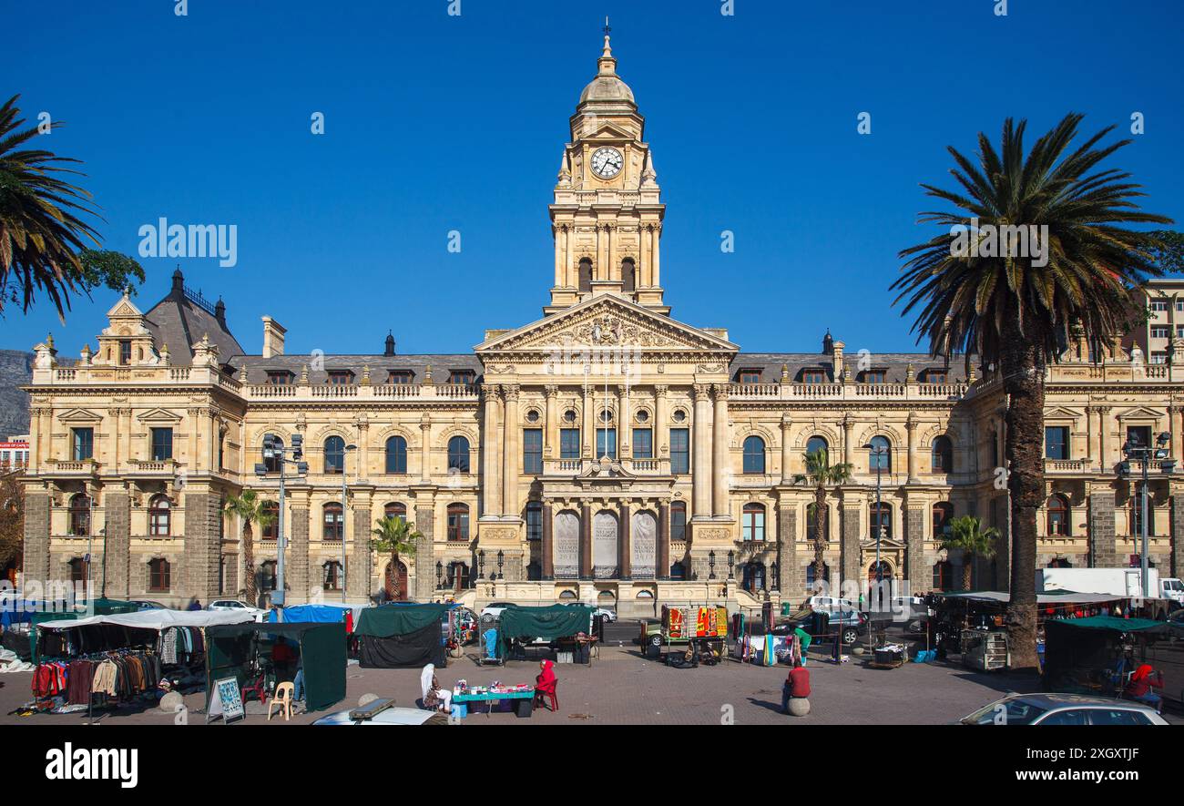 The facade of the ornate city hall in downtown Cape Town, South Africa ...