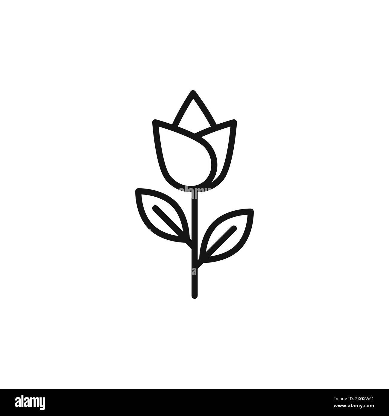 Flower tulip icon logo sign vector outline in black and white color ...