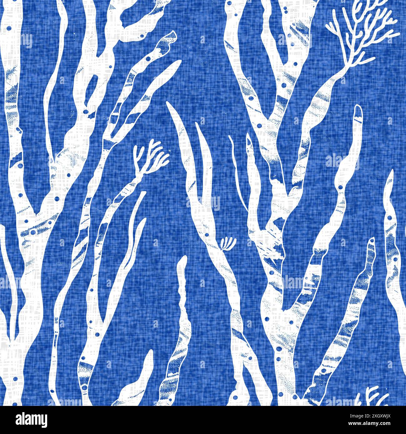 Whimsical seaweed kelp coastal electric blue beach pattern. Batik ...