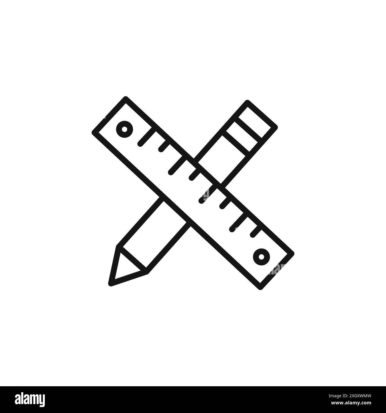 Pencil and ruler icon logo sign vector outline in black and white color ...