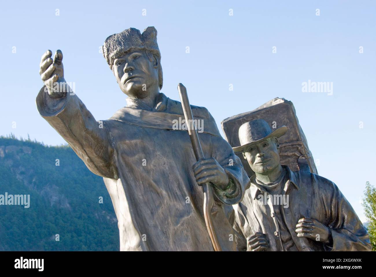 Skagway Centennial Statue (1897) of gold rush miner and Tlingit guide ...