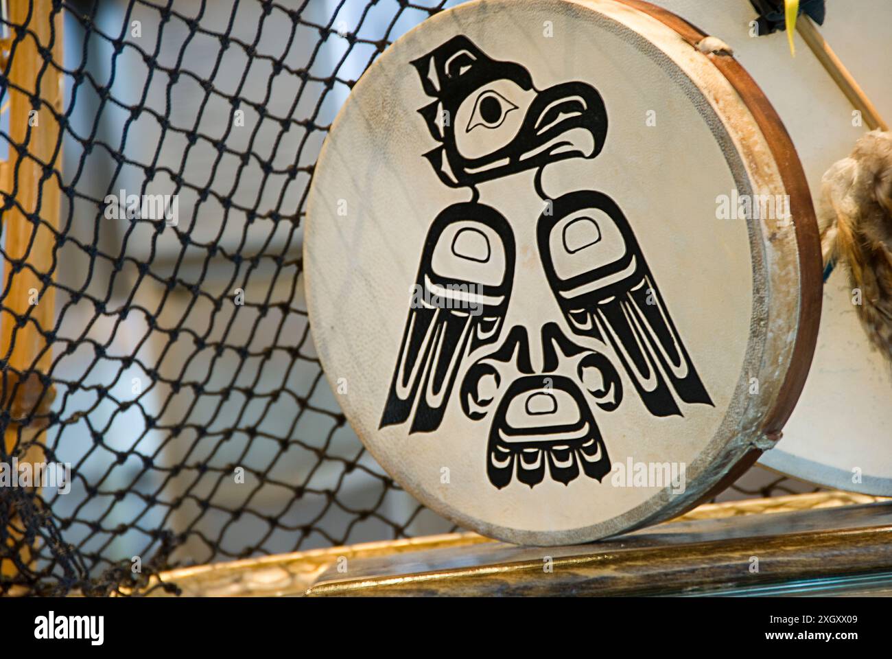 Drum with Native American symbol - Alaska, USA Stock Photo - Alamy