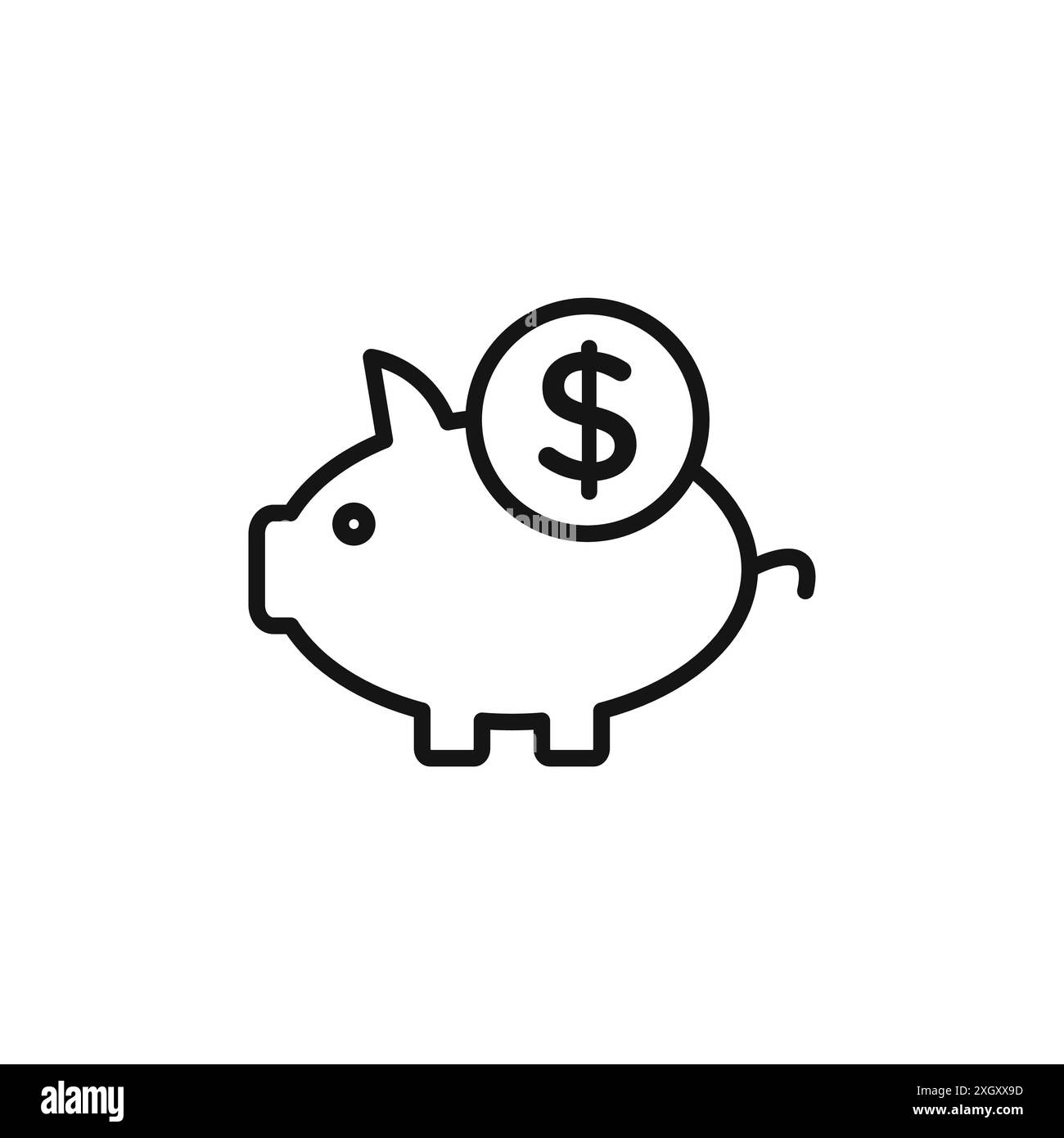 Piggy bank icon logo sign vector outline in black and white color Stock ...