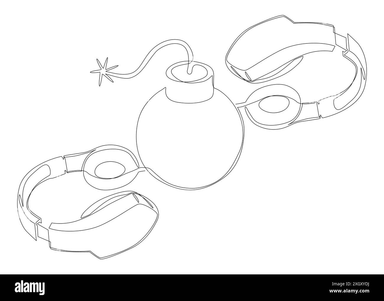 One continuous line of bomb with headphones. Thin Line Illustration ...