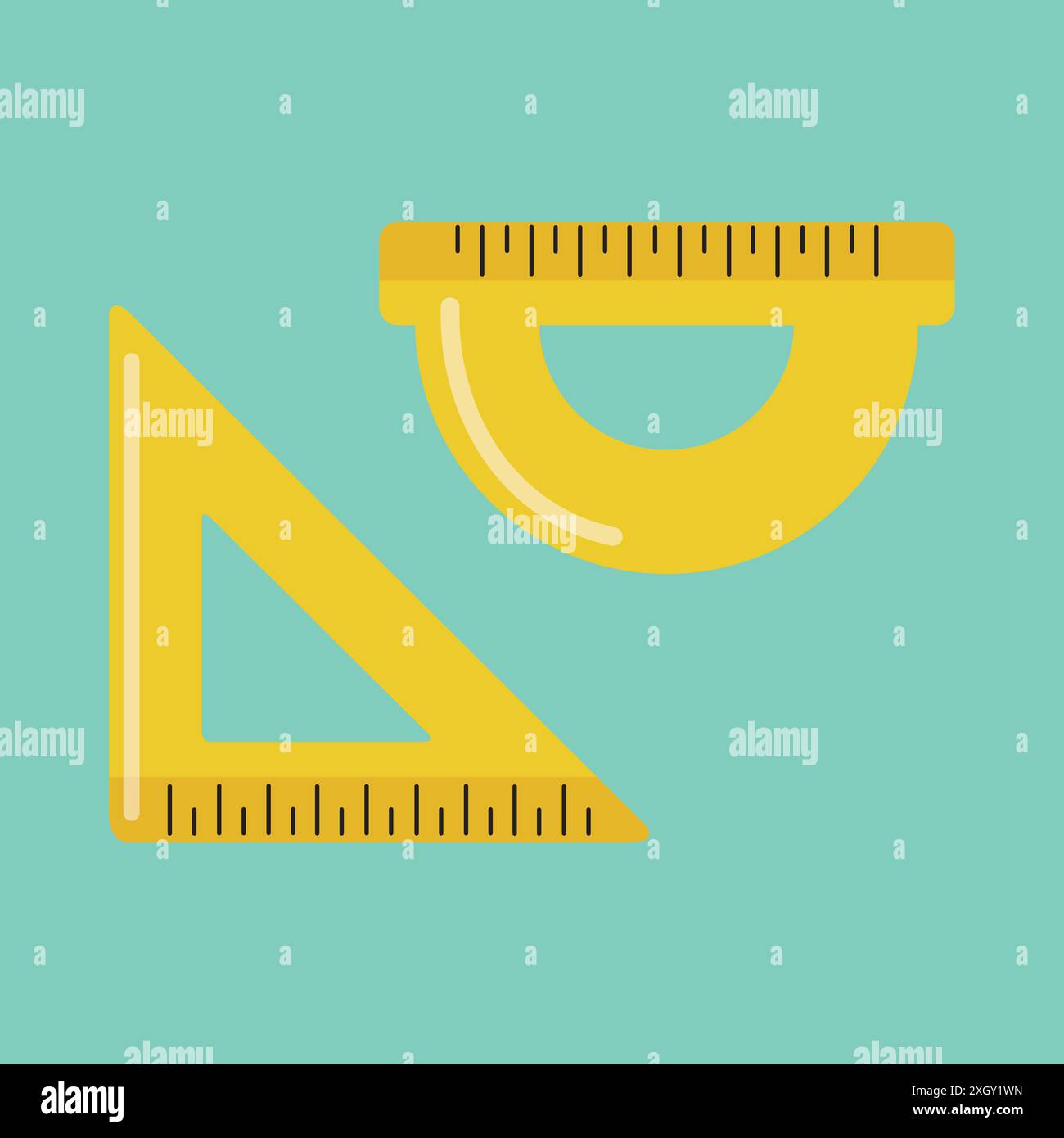 Set yellow rulers in flat style. Triangle ruler and protractor. Vector ...