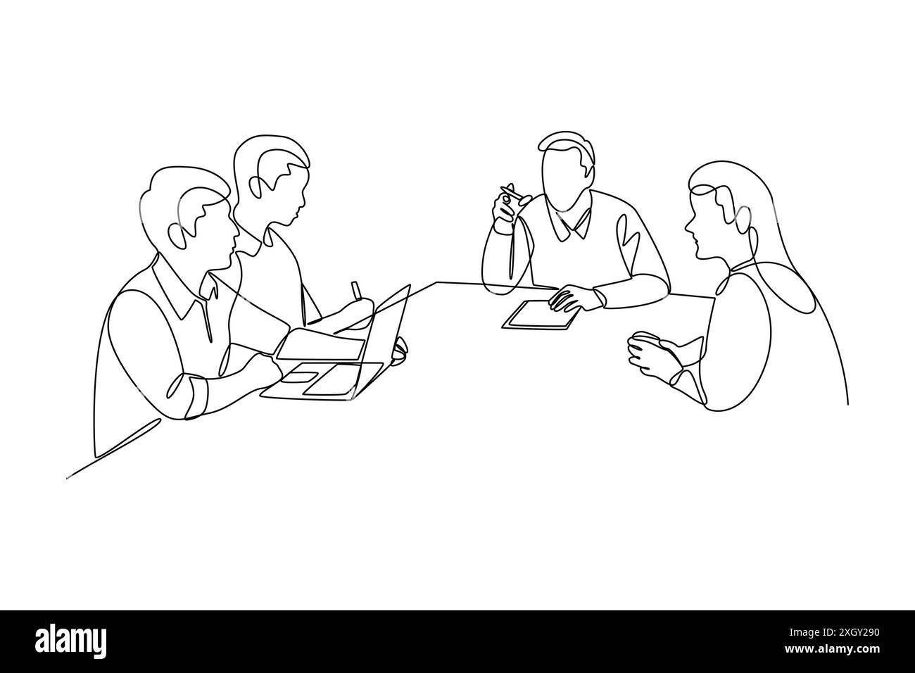 Office workers at business meeting in continuous line drawing ...