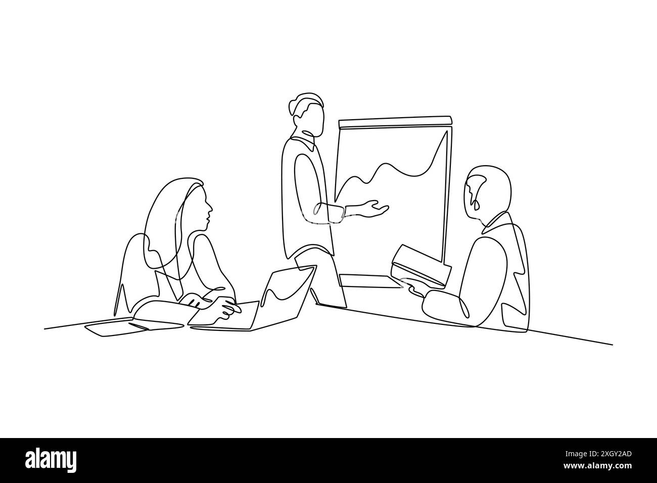 Single continuous line drawing of businessman meeting and presentation ...