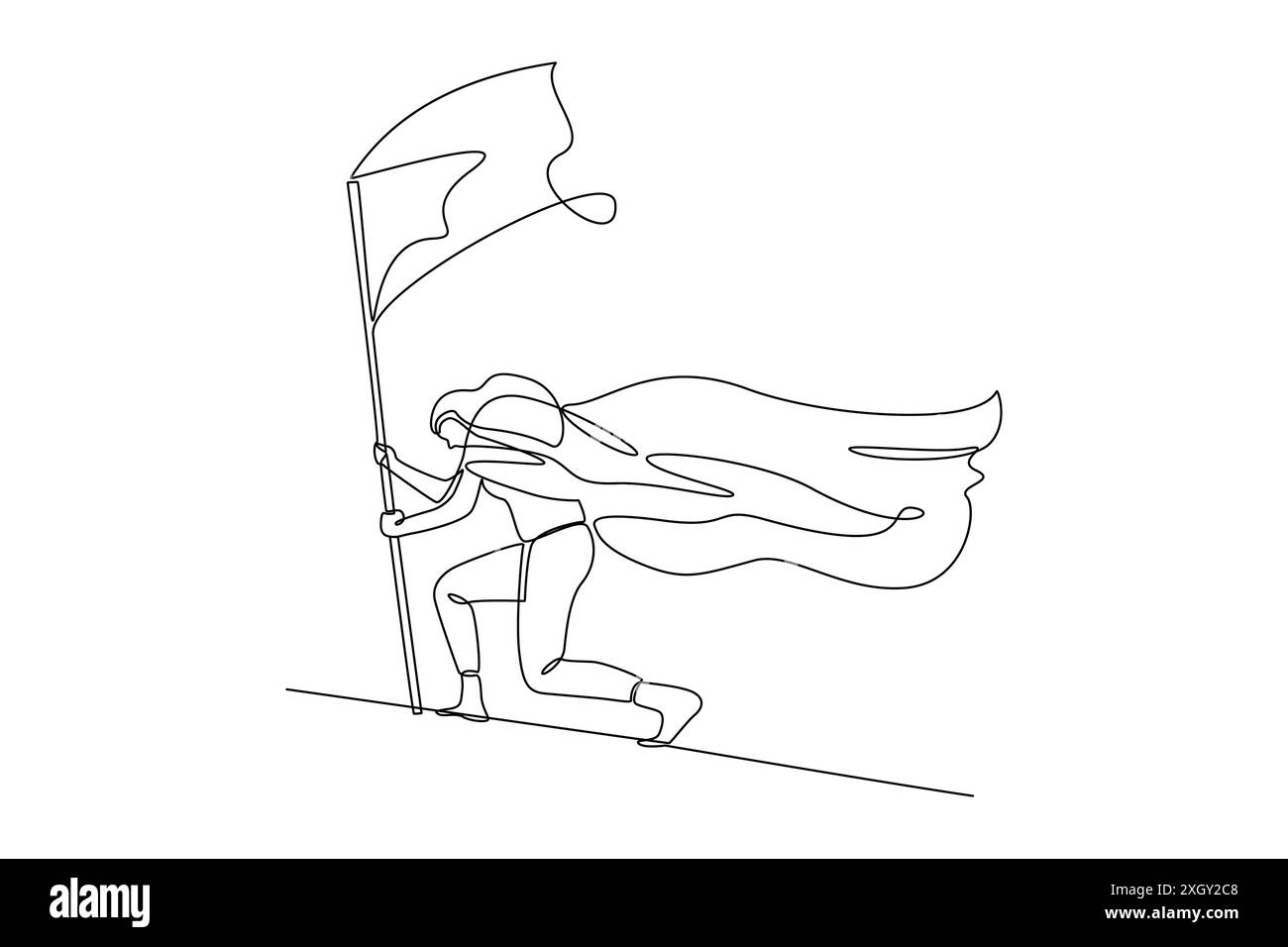 Continuous single line super hero women. Illustration concept of power ...