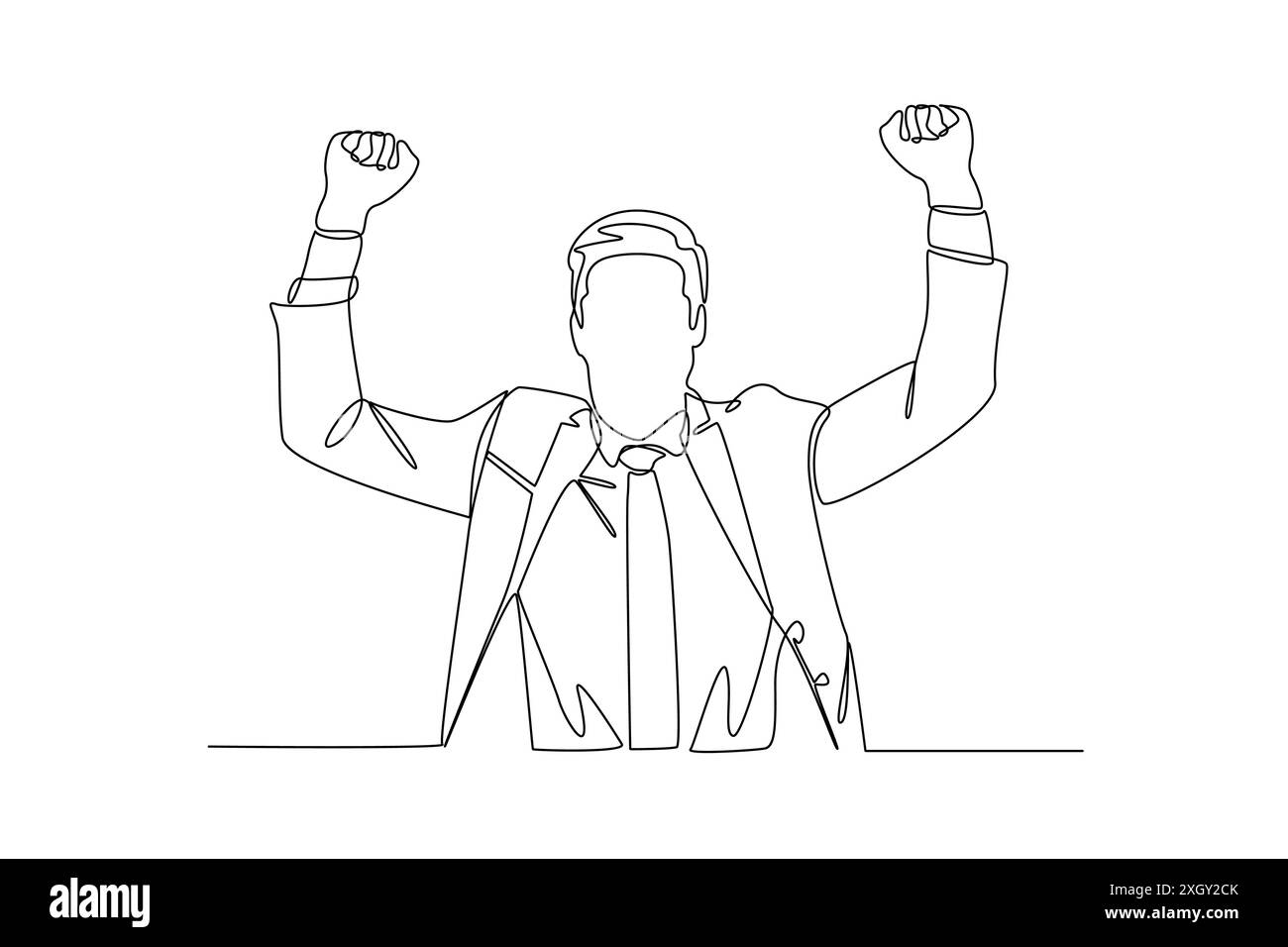 Continuous one line drawing of businessman celebrating success with ...