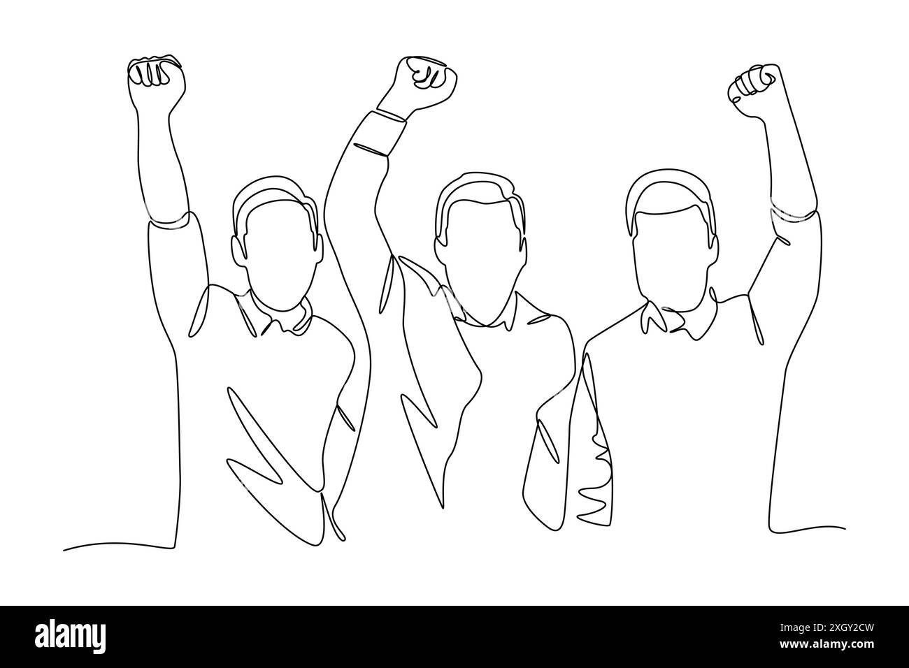 Continuous line drawing of businessmen raising fists to celebrating ...