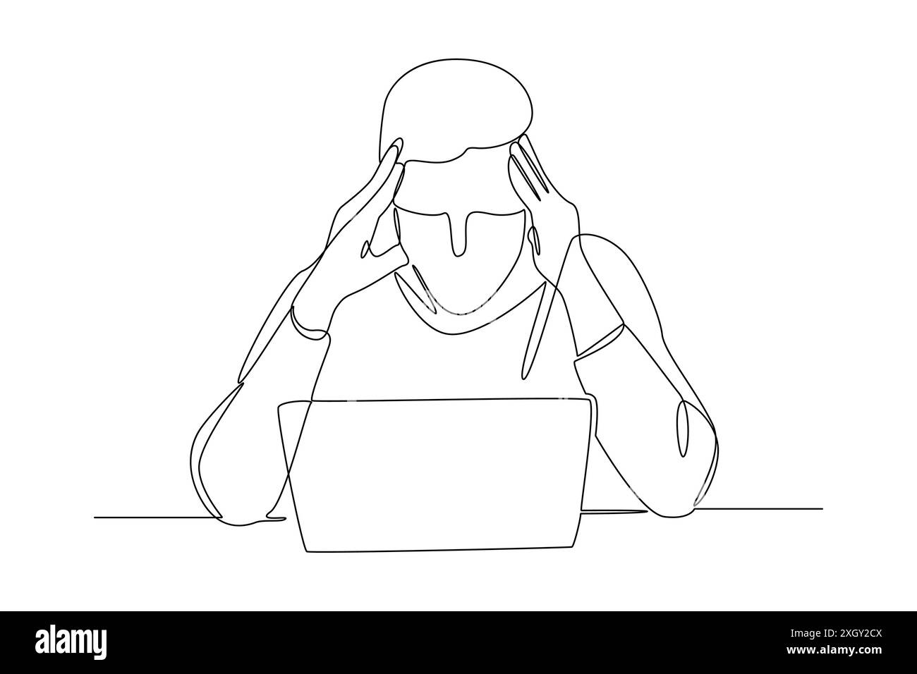 Continuous Line Drawing of Exhausted Businessman with Headache at ...
