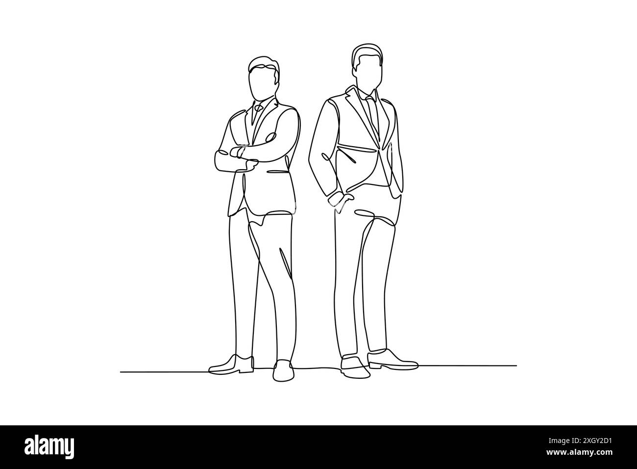 Continuous one line drawing of two businessmen standing with arms ...